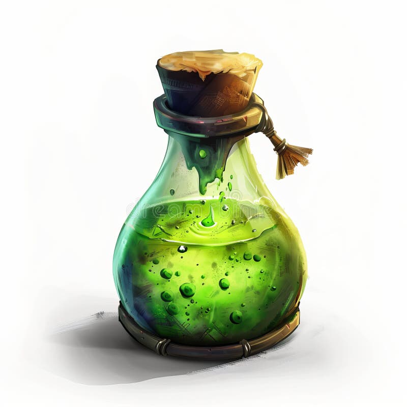 Leaking Green Potion in Glass Bottle with Cork and String Stock ...