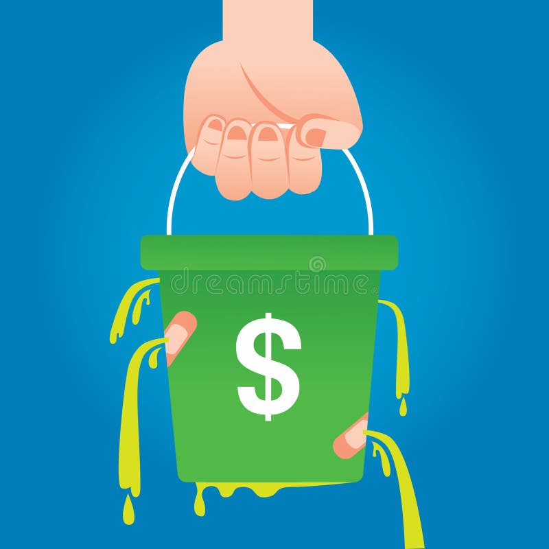 Leaking Money Bucket. Vector Illustration Decorative Design Stock ...