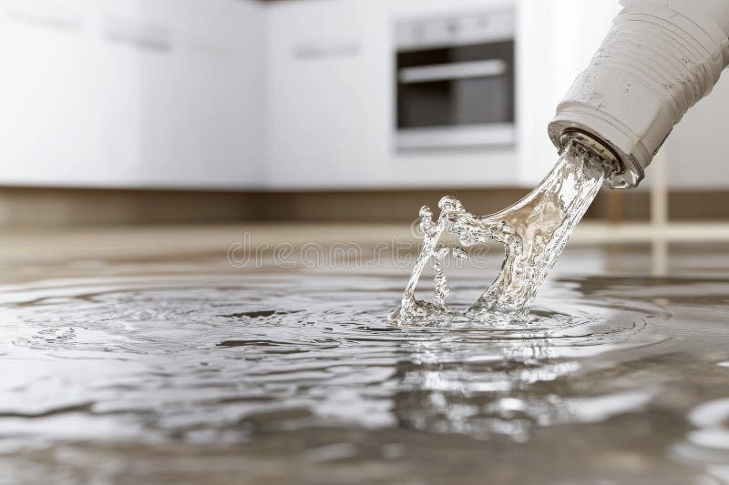 Water Leaking from Pipe Flooding Kitchen Floor Creating Ripple Effect ...
