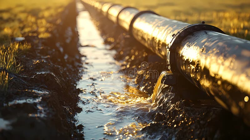 Leaking Pipeline Polluting Water Stream at Sunset Stock Image - Image ...