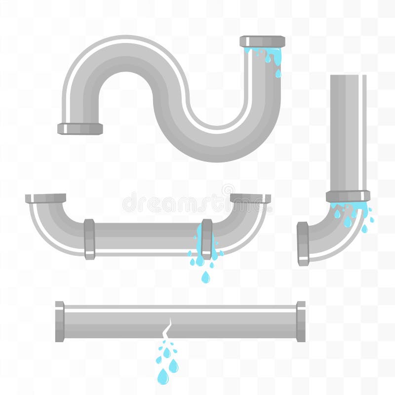 Leaking Pipes Isolated. Broken Pipeline. Vector Illustration Stock ...