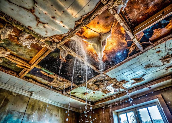 Leaking Roof Causing Severe Water Damage To Ceiling Dramatic Visual of ...
