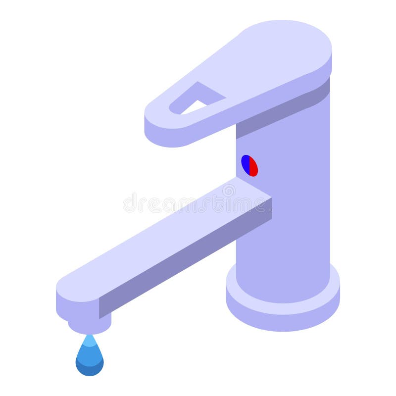 Leaking Water Tap Icon Isometric . Cold and Warm Water Tap Stock ...