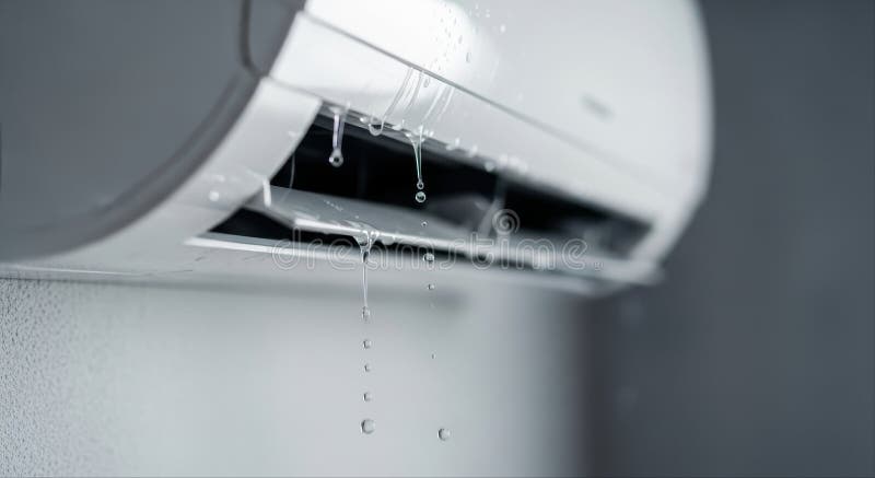 Leaking White Wall Mounted Air Conditioning Unit with Water Dripping ...