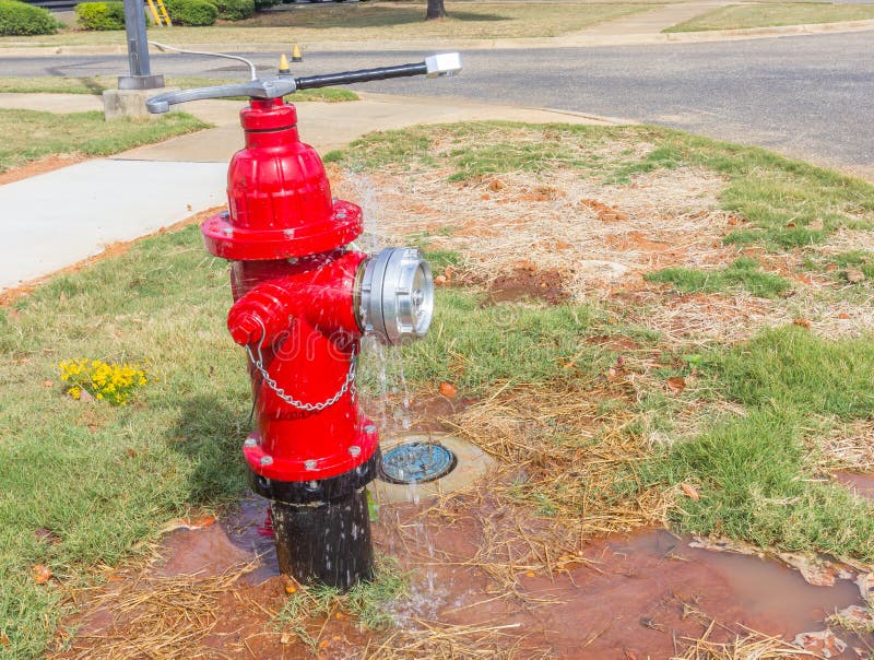 Leaky Fire Hydrant Valve or Cap and Wrench Stock Photo - Image of hose ...