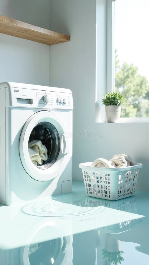 Leaky Washing Machine Flooded the Floor with Water. Broken Washing ...