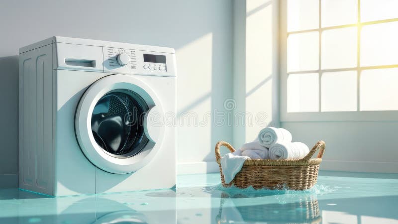 Leaky Washing Machine Flooded the Floor with Water. Broken Washing ...