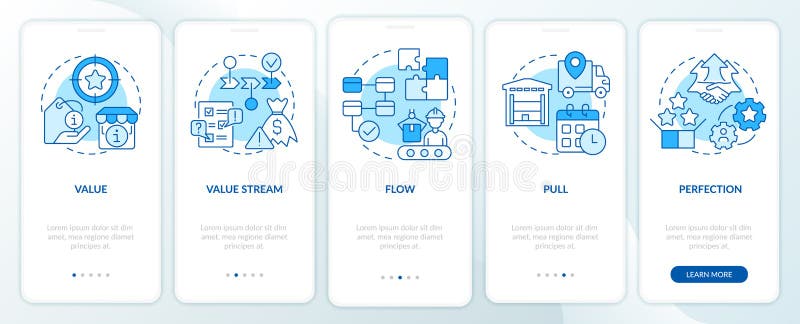 Lean Manufacturing Key Principles Blue Onboarding Mobile App Screen ... Lean Manufacturing Key Principles Blue Onboarding Mobile App Screen ...