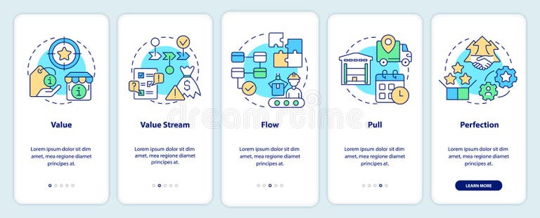 Lean Manufacturing Key Principles Onboarding Mobile App Screen Stock ...