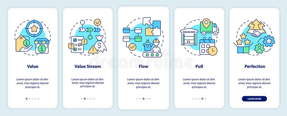 Lean Manufacturing Key Principles Onboarding Mobile App Screen Stock ...