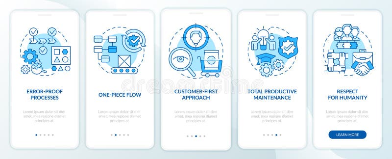 Lean Manufacturing Principles Blue Onboarding Mobile App Screen Stock ...