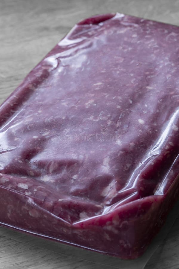 Lean Minced Beef Sealed in a Vacuum Packed Plastic Wrap. Stock Image ...