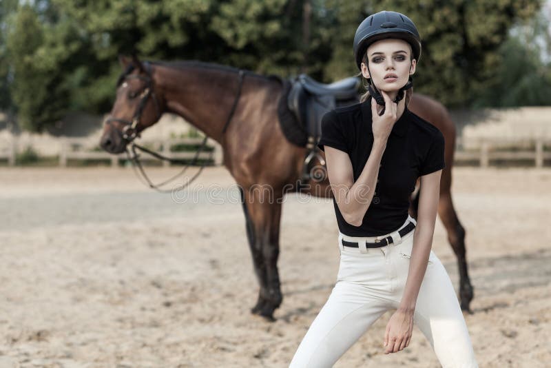 Lean Model Wearing Equides Suit and Equipment Looking at Camera Stock ...