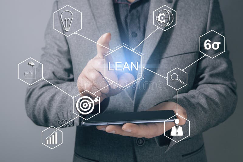 On the LEAN Screen. Man Tapping on the Screen Stock Image - Image of ...