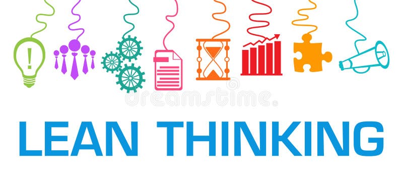 Lean Thinking Colorful Business Symbols Hanging from Top Text Stock ...
