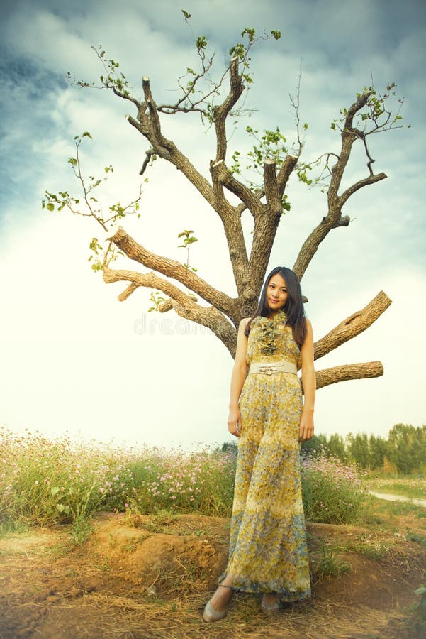 Lean on a Tree stock photo. Image of person, girl, background - 34945682