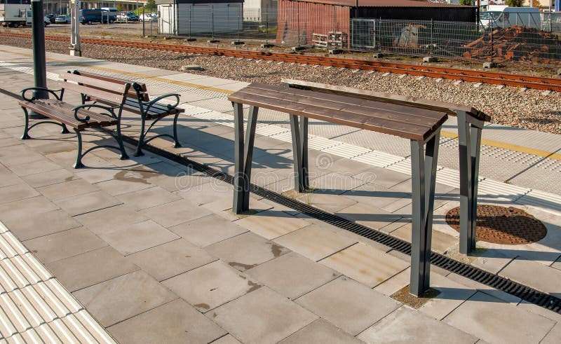 Leaning Bench and a Normal One on the Platform of Railway Station Stock ...