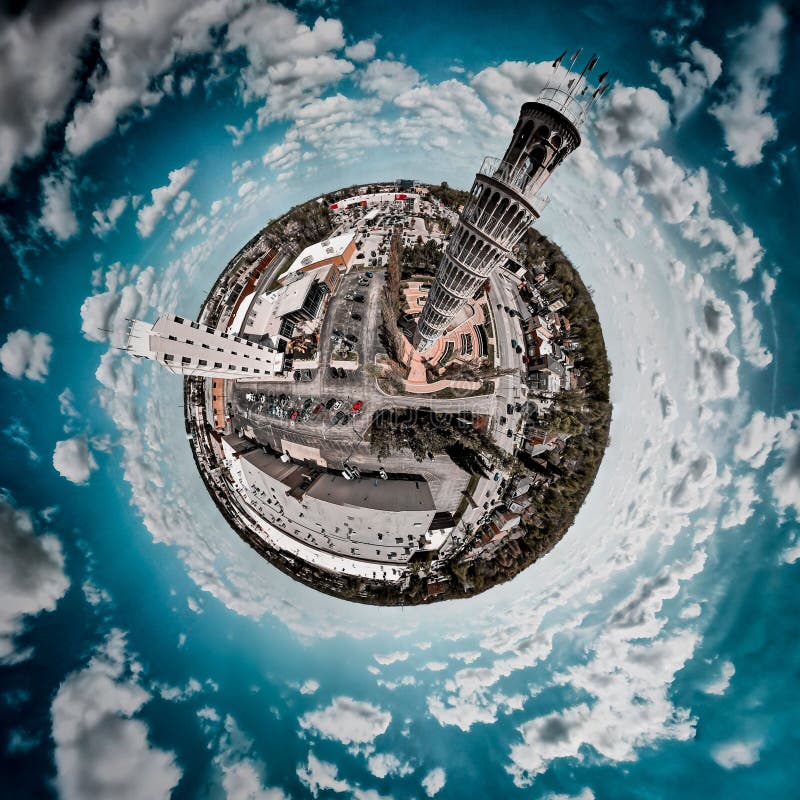 360 of the Leaning Tower of Niles and a Cloudy Sky. Stock Image - Image ...