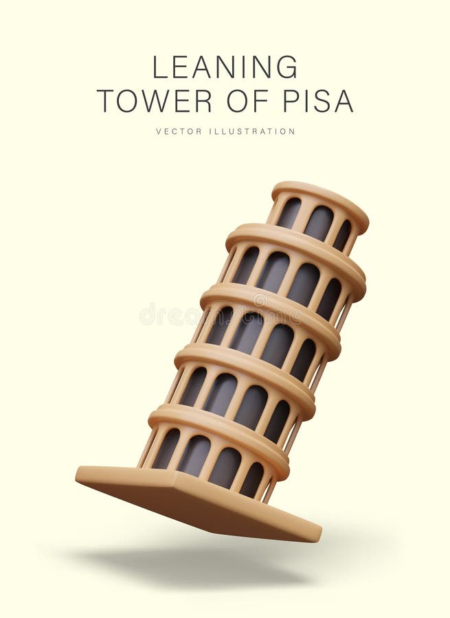 Leaning Tower of Pisa in 3D Style. Architectural Monument, Symbol of ...