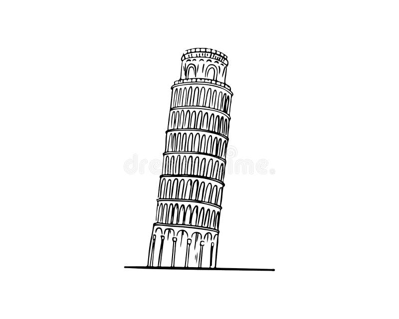 Leaning Tower of Pisa Drawn with a Black Outline, Icon Stock Vector ...