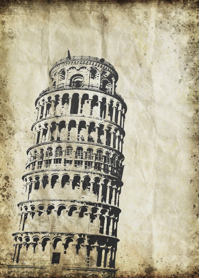 Leaning Tower of Pisa on Old Paper Stock Illustration - Illustration of ...