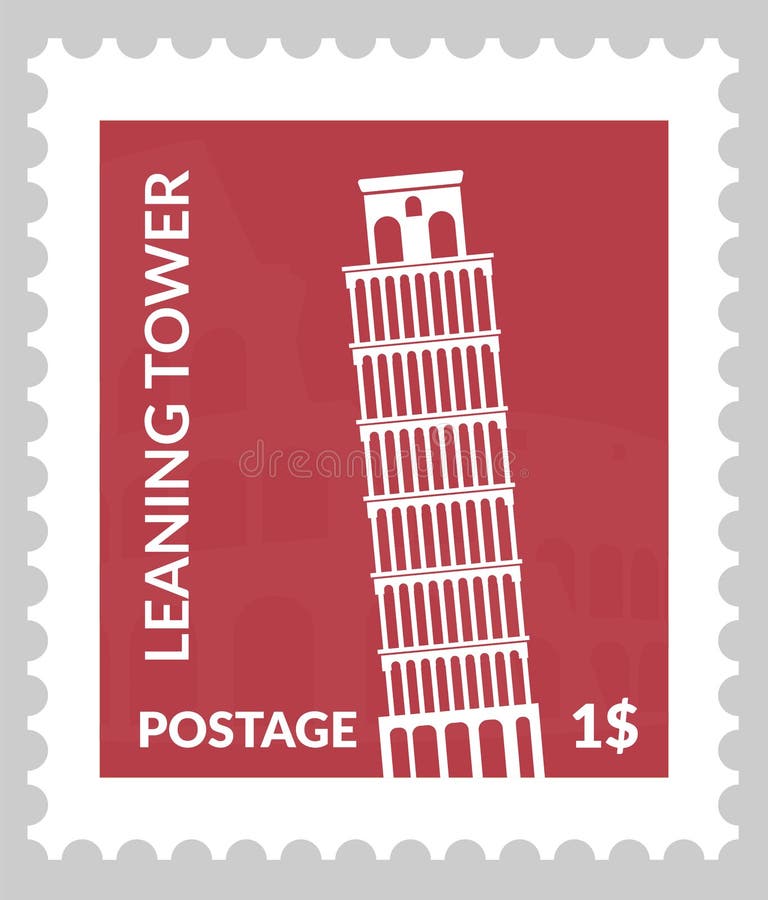 Leaning Tower of Pisa, Postal Mark or Card Vector Stock Vector ...