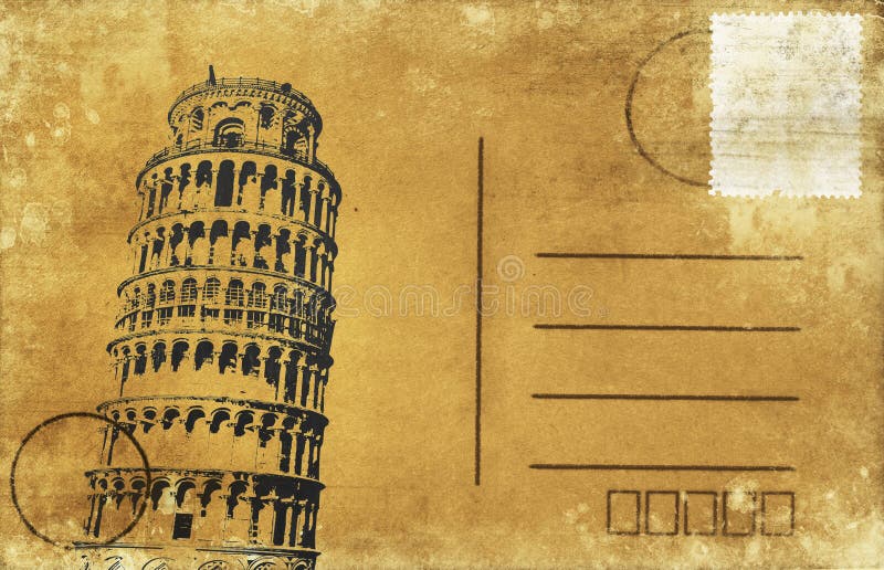 Leaning Tower of Pisa Postcard Stock Illustration - Illustration of ...