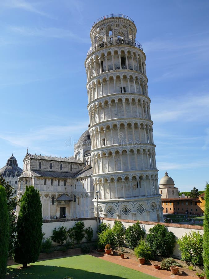 The Leaning Tower of Pisa Seen from the Museum Garden Stock Photo ...