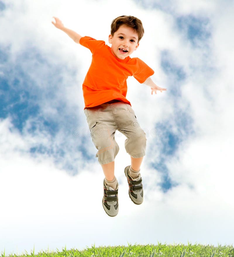 Happy Smiling Child Jumping Free Stock Photo - Image of leaping ...