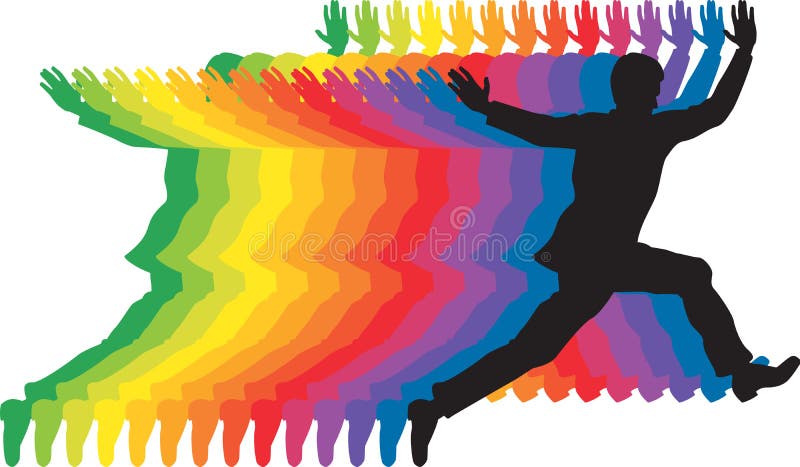 Man Leaps Forward Leaving Multi-colored Rainbow Trail. Stock Vector ...