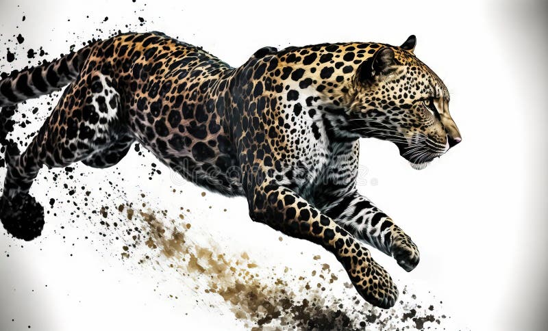 Leaping Black Spotted Leopard, Panthera Pardus, White Background Stock ...