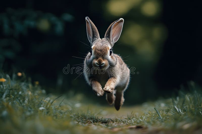Leaping Bunny in Forest stock image. Image of rabbit - 330890801