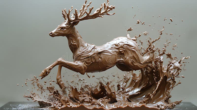 Leaping Chocolate Deer Sculpture with Dynamic Splash Stock Illustration ...