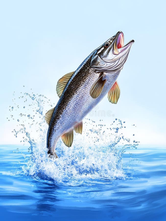 Leaping Fish Splashing in Ocean Water a Large Fish Leaps from the Ocean ...