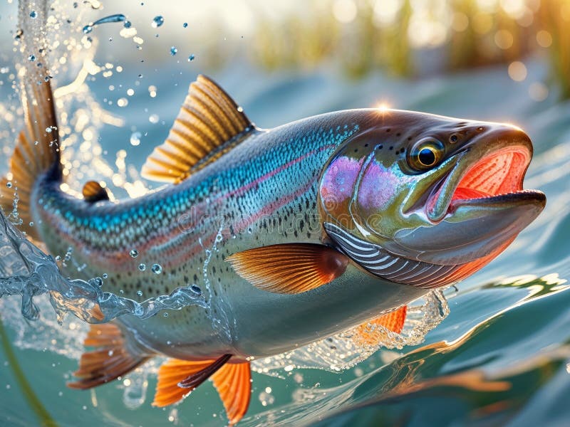 Leaping Freshwater Fish Bursting through Water Surface in Motion Stock ...
