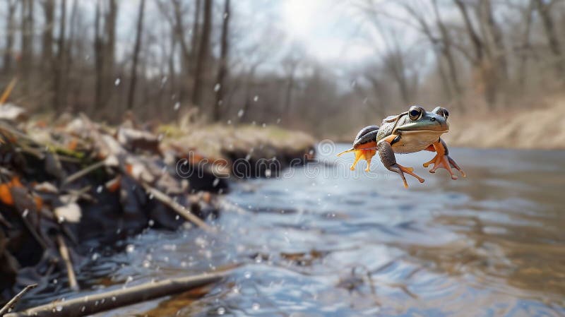 Leaping Frog Over a Stream stock illustration. Illustration of jump ...