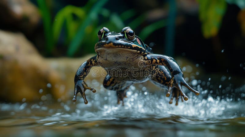 Leaping Frog Splashing in Water Stock Illustration - Illustration of ...