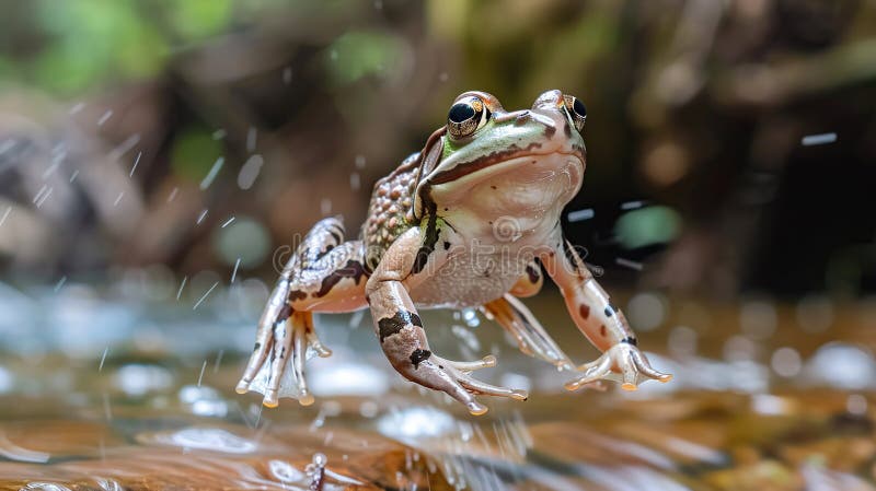 Leaping Frog in a Stream stock illustration. Illustration of spotted ...