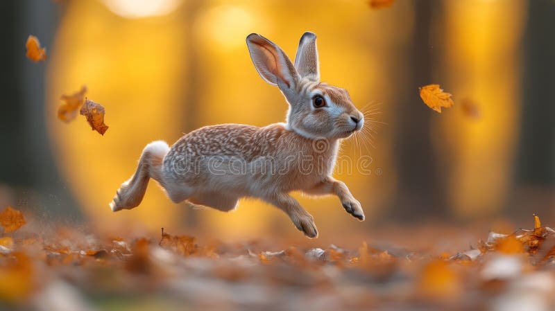 Leaping Hare in Autumnal Forest Stock Illustration - Illustration of ...