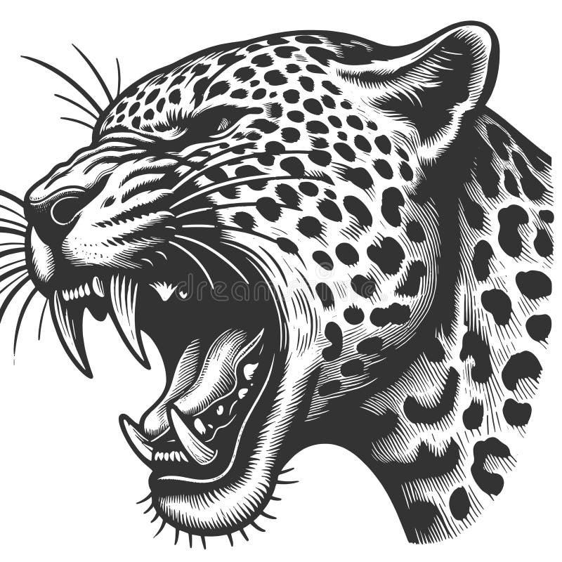 Leaping Roaring Leopard Tattoo Engraving Raster Stock Illustration ...
