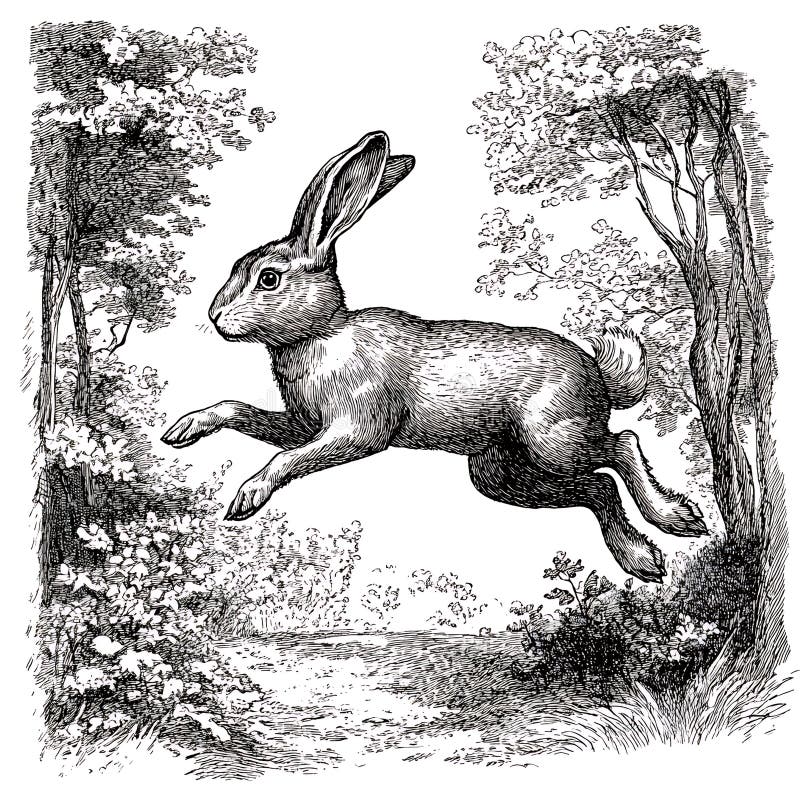 Leaping Rabbit in a Forest Illustration Stock Illustration ...