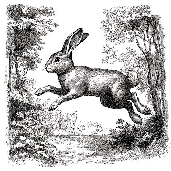 Leaping Rabbit in a Forest Illustration Stock Illustration ...