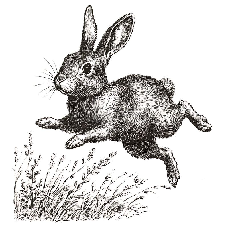 Leaping Rabbit in Monochrome Illustration Stock Illustration ...