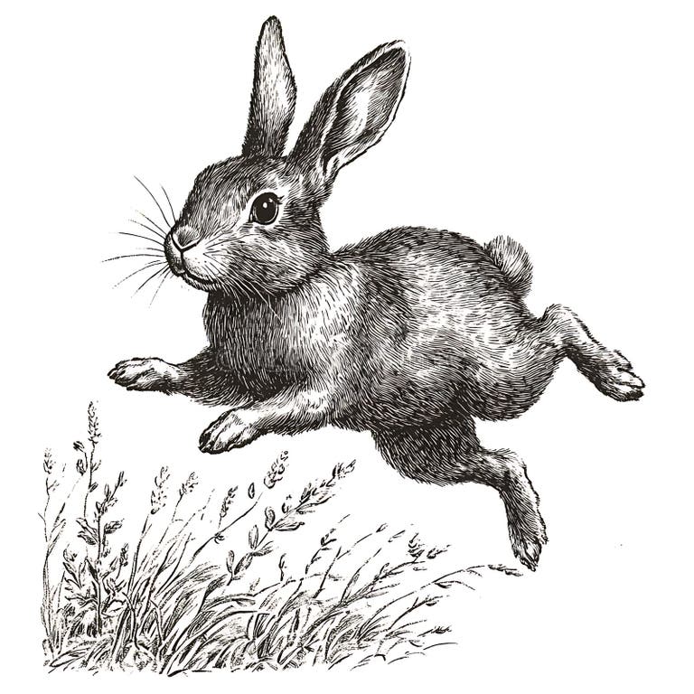 Leaping Rabbit in Monochrome Illustration Stock Illustration ...