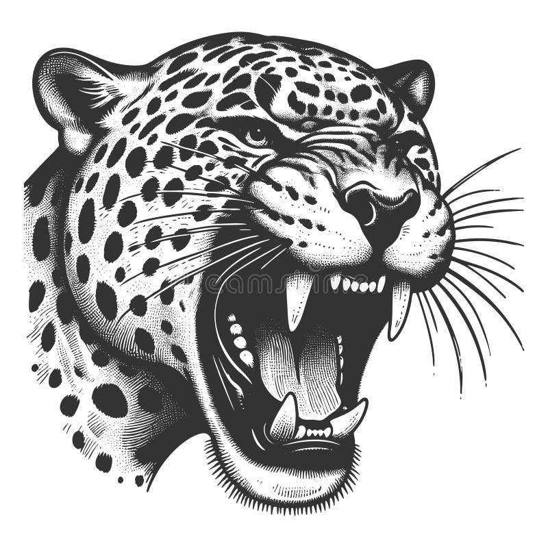 Leaping Roaring Leopard Tattoo Engraving Vector Stock Vector ...