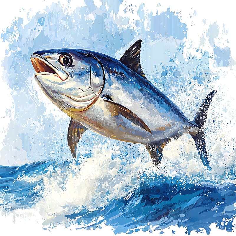 Leaping Tuna in Water Splashes Stock Illustration - Illustration of ...