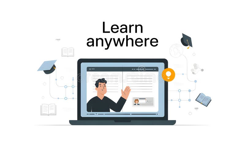 Learn Anytime, Anywhere stock illustration. Illustration of online ...