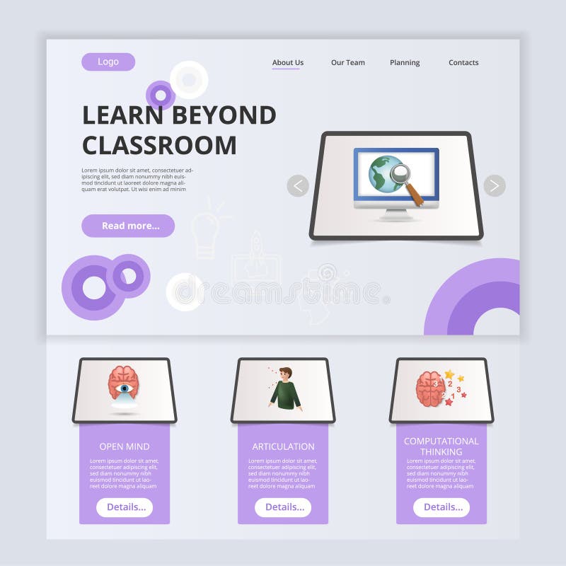 Learn Beyond Classroom Flat Landing Page Website Template. Open Mind, Articulation ...