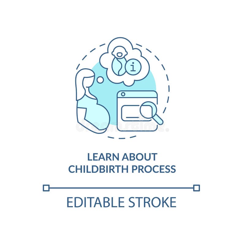 Learn about Childbirth Process Blue Concept Icon Stock Vector ...