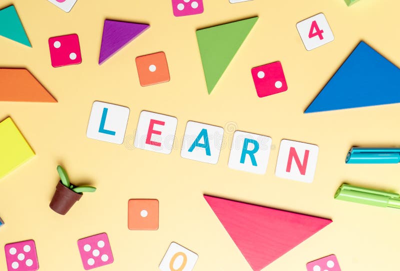 Learn with Toy for Child Education Concept on Blue Background Stock ...